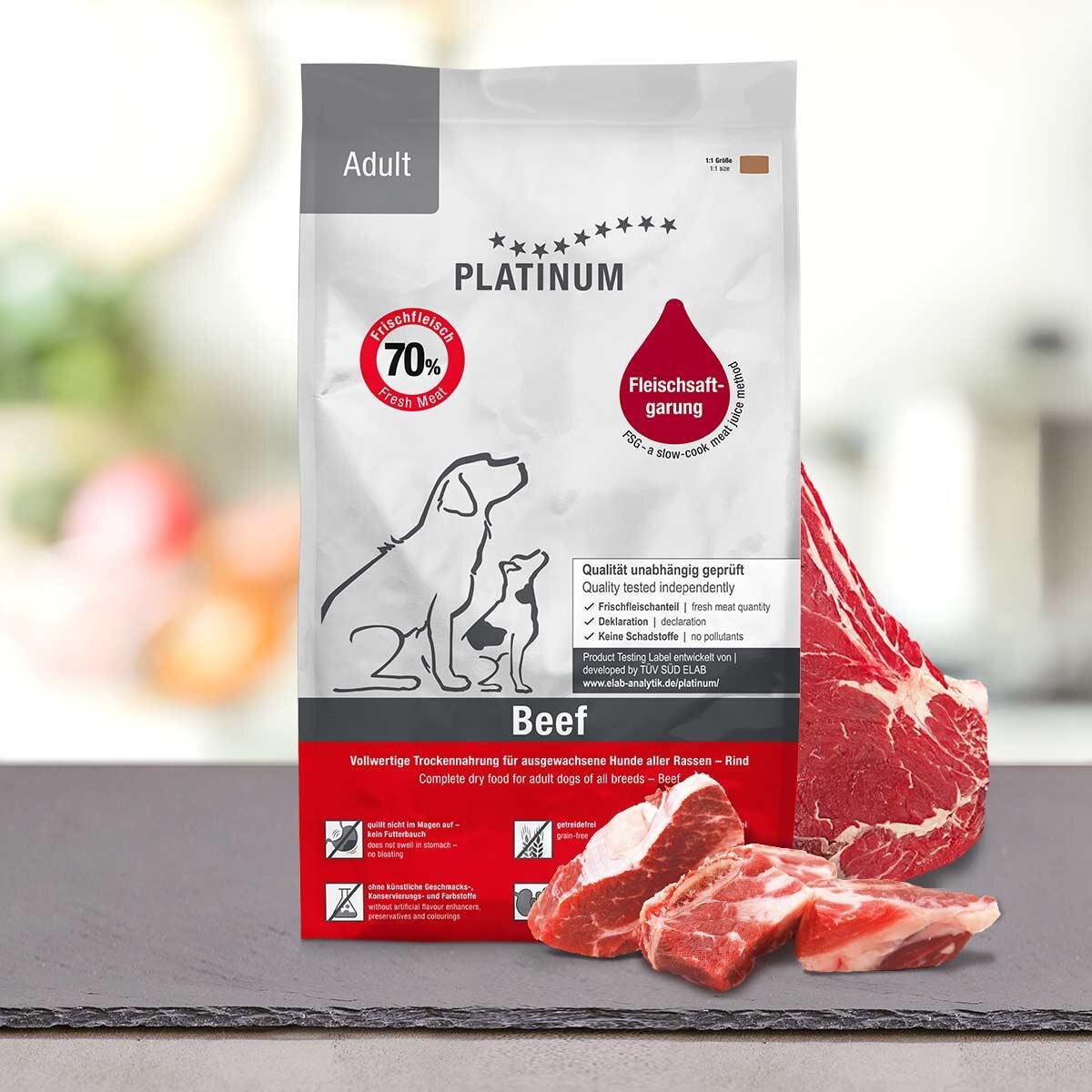 PLATINUM Adult Beef + Potato 1,5 kg – Hundefutter Rind, € 18,99